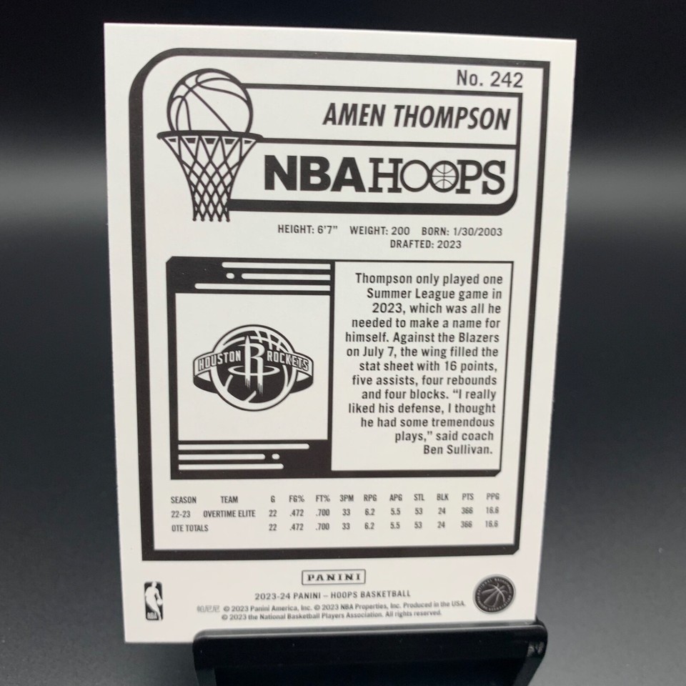 2023-24 Panini NBA Hoops Winter #242 Amen Thompson RC Houston Rockets ...