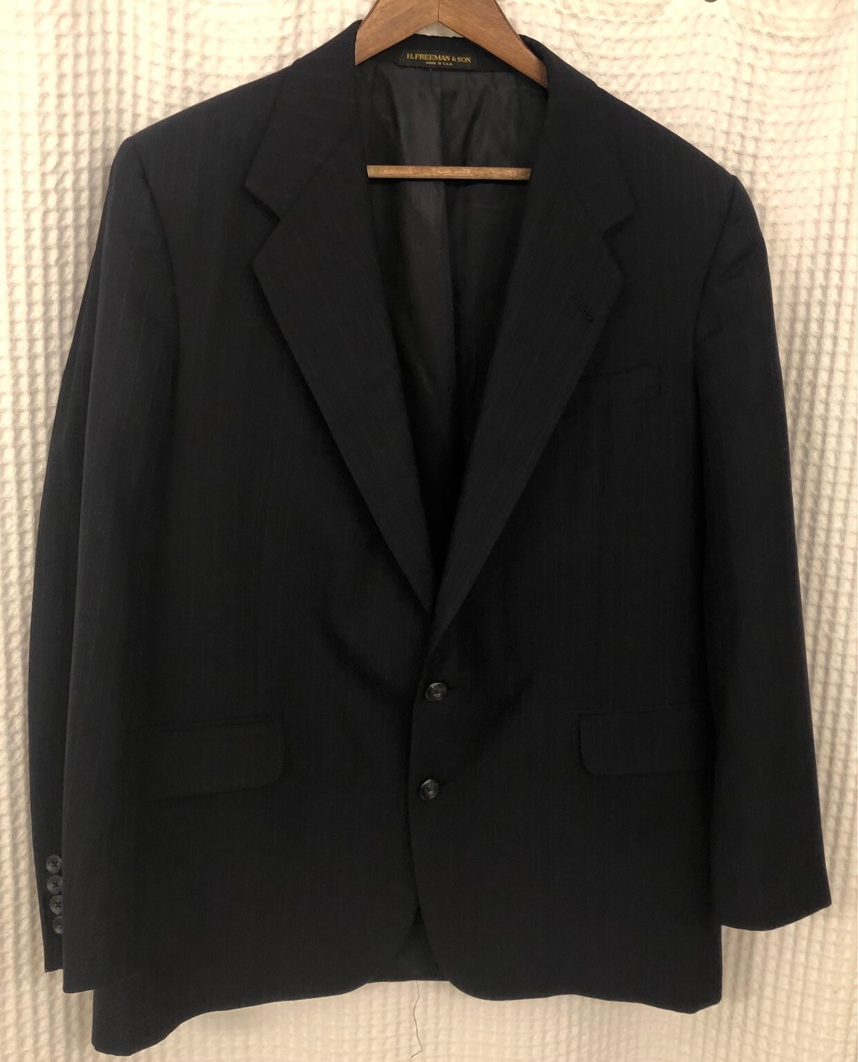 H Freeman & Son Mens Sport Coat Navy Blue Stripe Blaz… - Gem