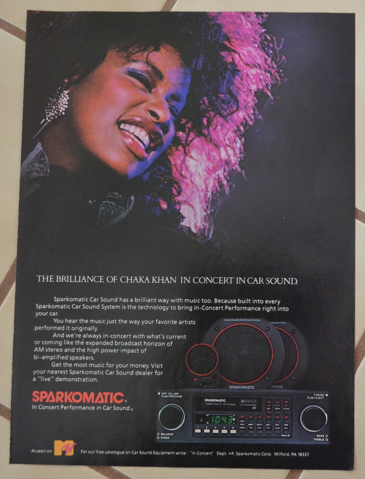 1985 Sparkomatic Car Radio Sound Speakers Print Ad Chaka Khan | eBay