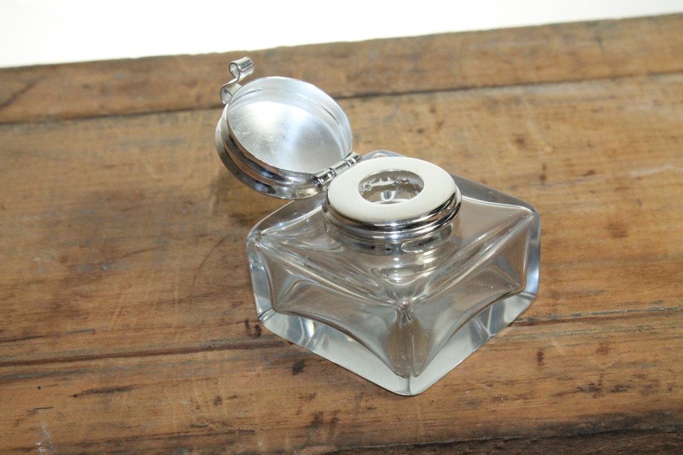 Vintage Antique Style Square Clear Glass Inkwell Bottle ink | eBay UK