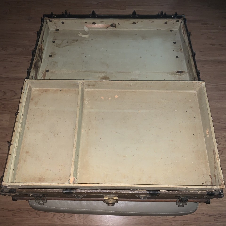 Vintage WOOD STEAMER TRUNK w Tray chest coffee table- R&H Modern Trunks ...