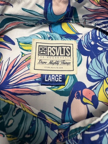 RSVLTS Hawaiian Shirt Mens Large Blue Toucan Bird Tropical Short Sleeve ...