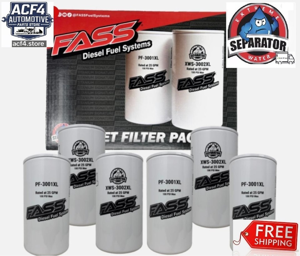 FASS Fuel Filters Titanium set of 6 (3) XWS-3002XL / (3) PF-3001XL - Re ...