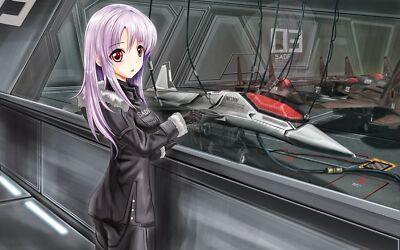 Anime jets purple hair girls vehicle red eyes aircraft Playmat Game Mat ...