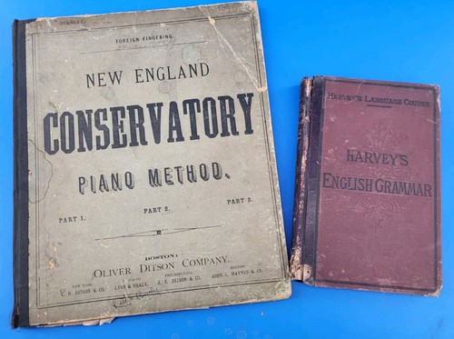 Lot Of Antique Text Books Harveys English Grammar Conservatory Piano | eBay