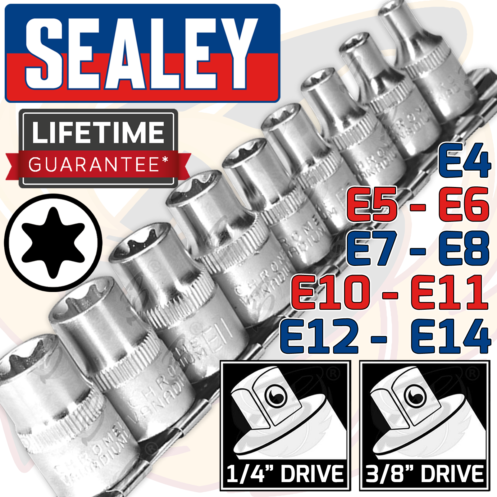 SEALEY E TORX External E Torx Female Torx Sockets 1/4" 3/8" Drive ...