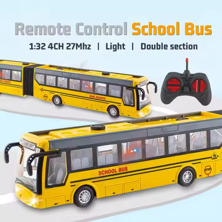 1:32 Scale RC School Bus Model-Remote Control Toy w/ Lights 4 Channels ...
