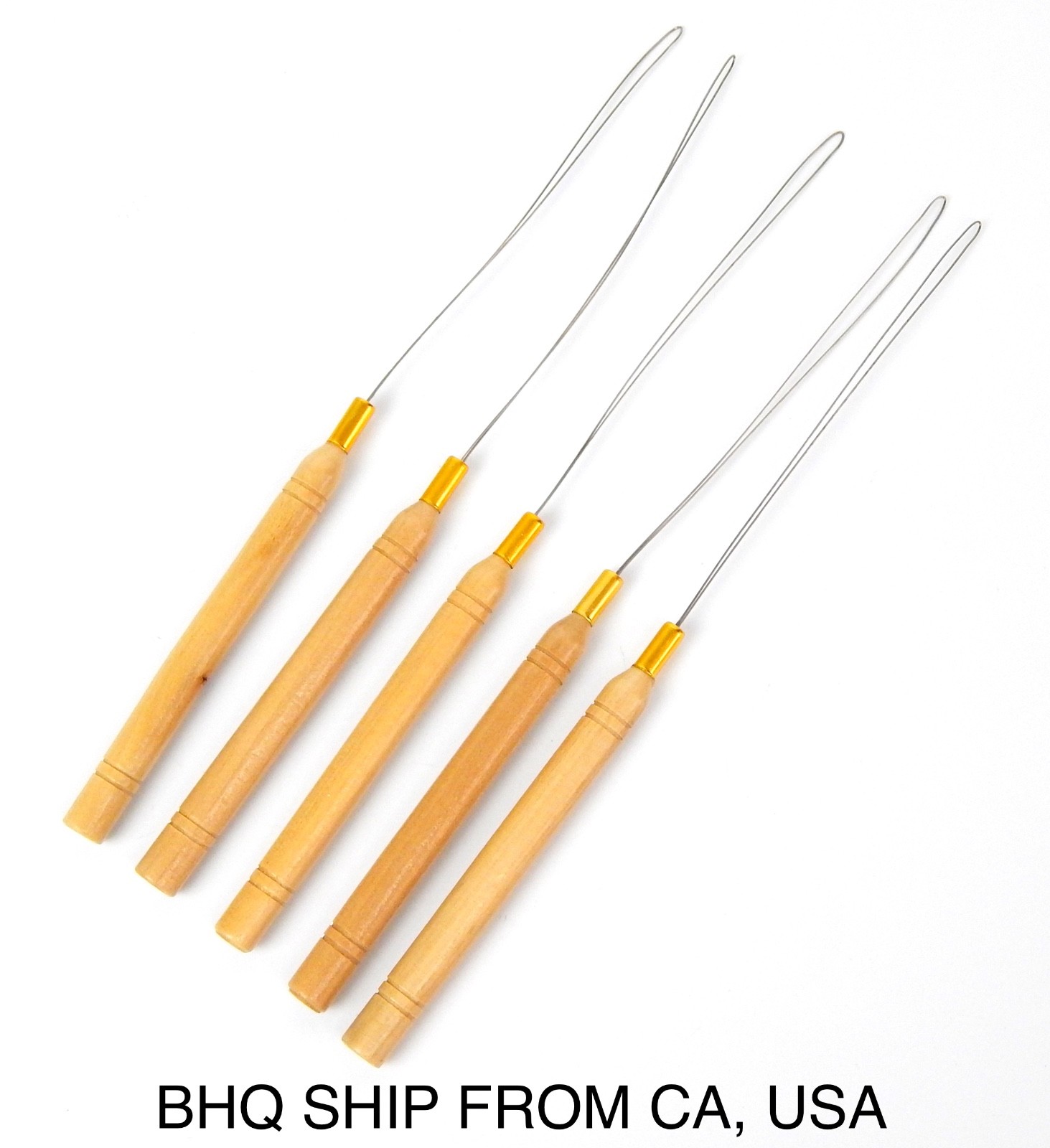 Pack of 5 Wooden Handle Hair Extensions Loop Needle Threader Pulling ...