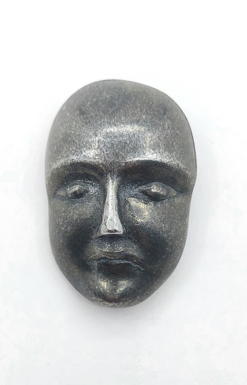 Vintage 1940s Art Deco Pewter Face Brooch - Gem