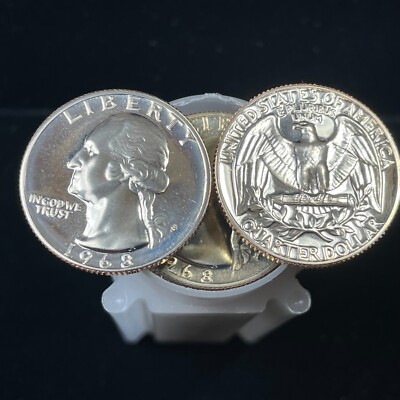 1968 UNITED STATES CLAD PROOF WASHINGTON QUARTERS FULL ROLL $10 FACE ...