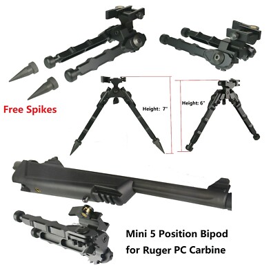 Mini Bipod For Ruger PC Carbine Anodized Black, 5 Positions, Quick ...