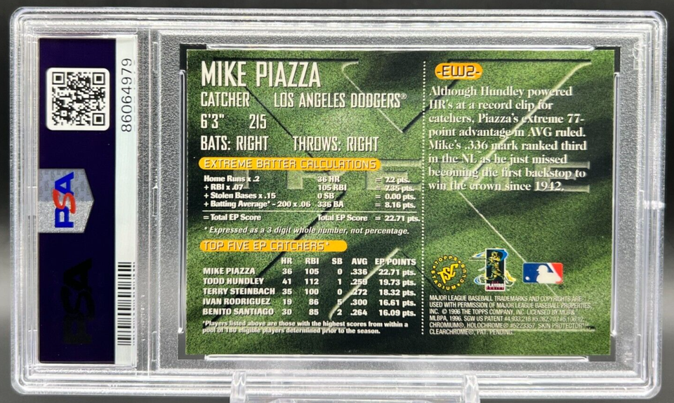 1996 Topps Stadium Club Extreme Winners Mike Piazza PSA 9 MINT Dodgers ...