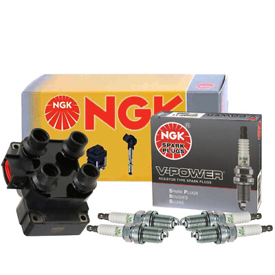 NGK DIS Ignition Coil & 4 V-Power Spark Plugs Kit For Ford Probe 2.0 L4 ...