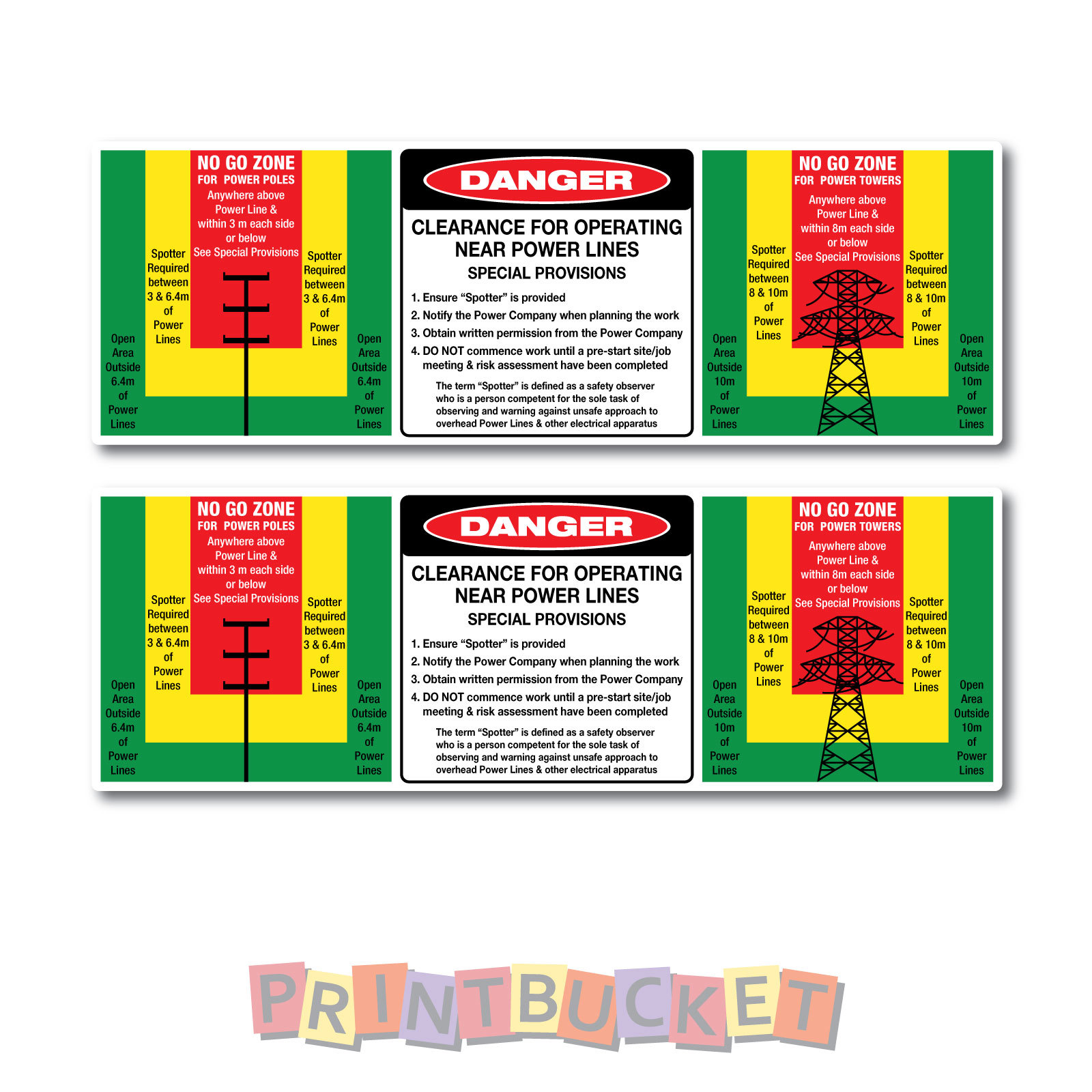 Clearance for operating near power lines stickers 300mm water/fade ...
