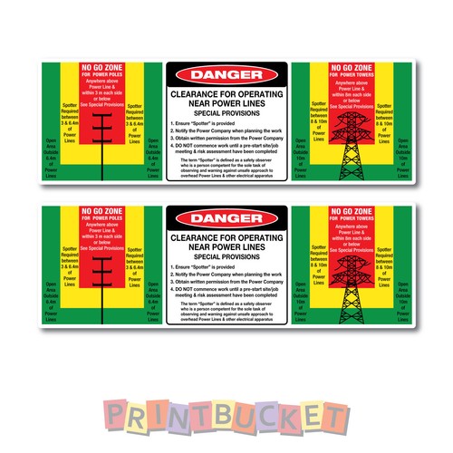 Clearance for operating near power lines stickers 300mm water/fade ...