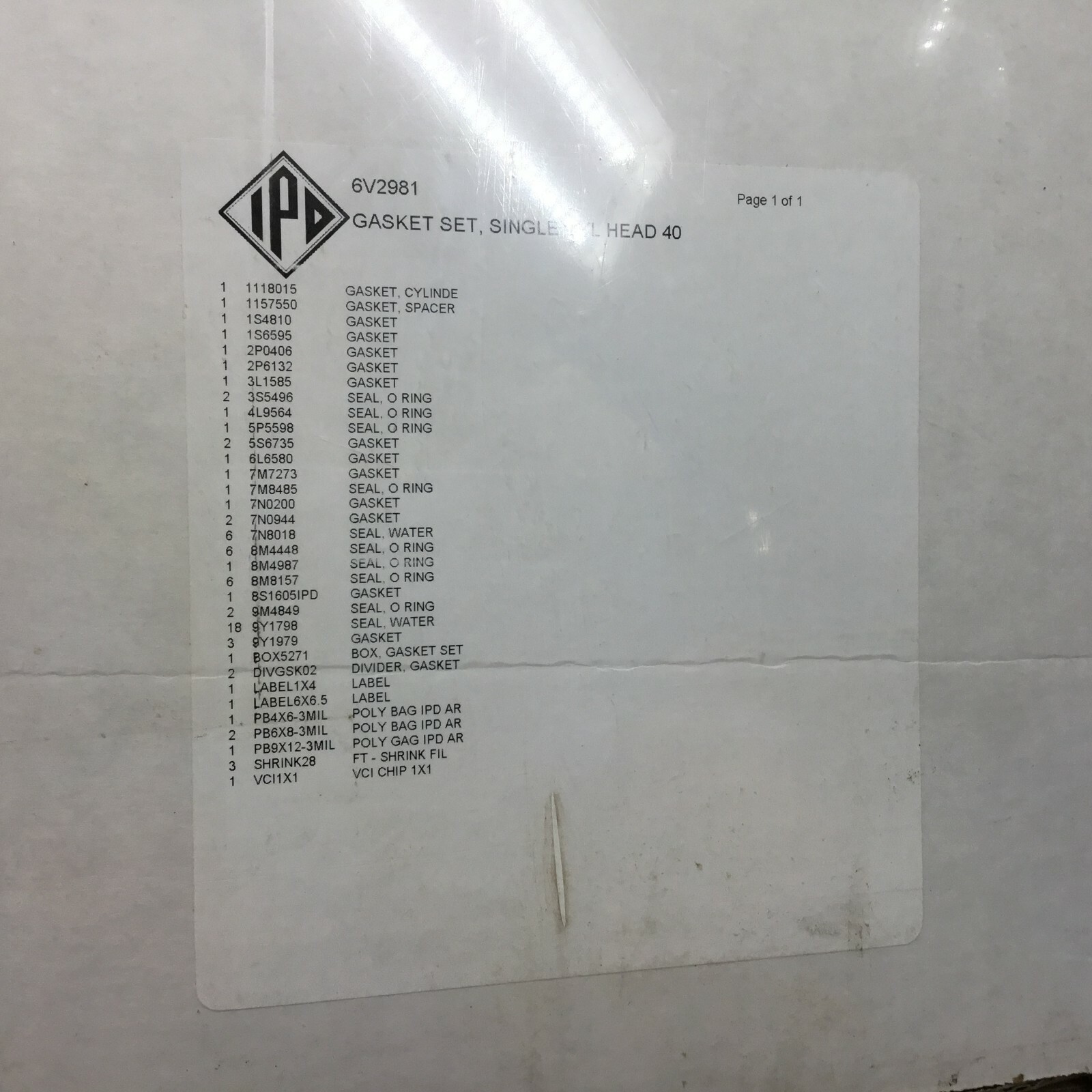 IPD Gasket Set 6V2981 Single Cylinder Head 40 CAT 6V-2981 | eBay