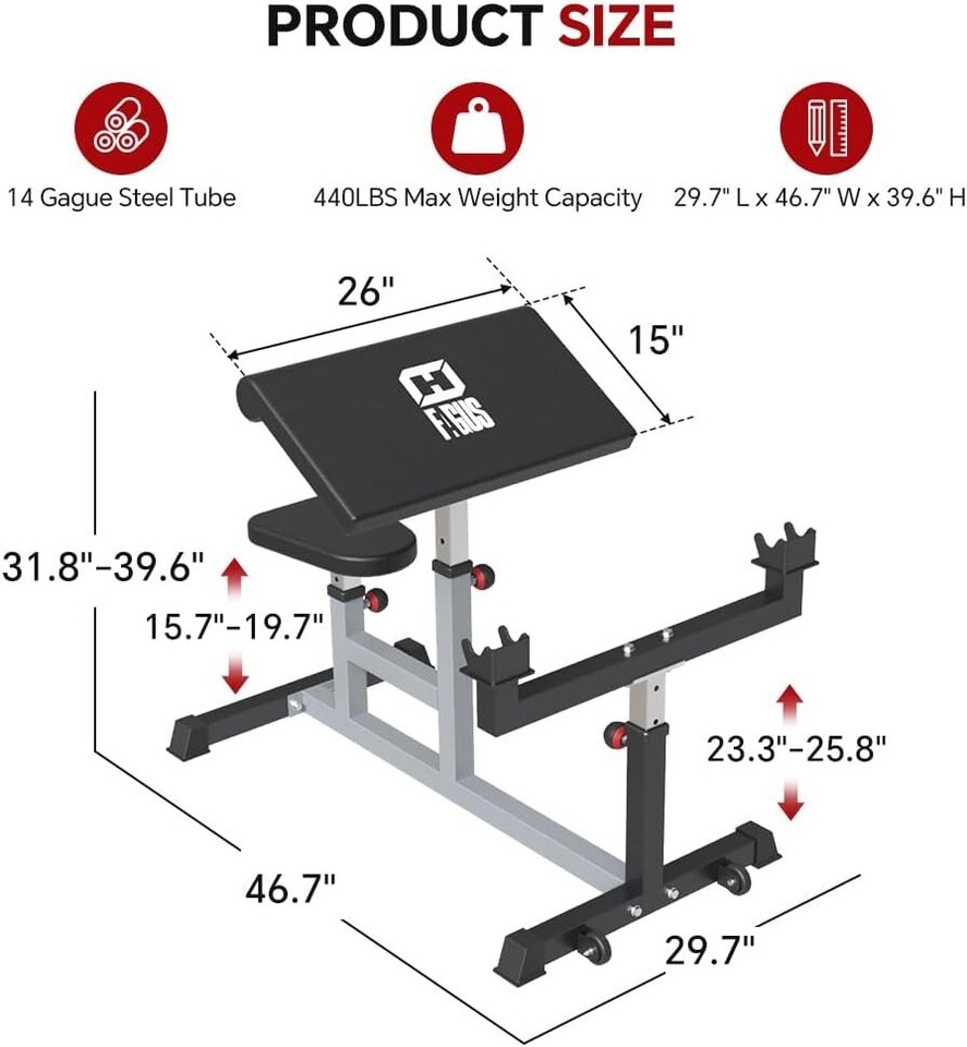 Adjustable Preacher Curl Bench Seated Home Barbell and Dumbbell Biceps ...