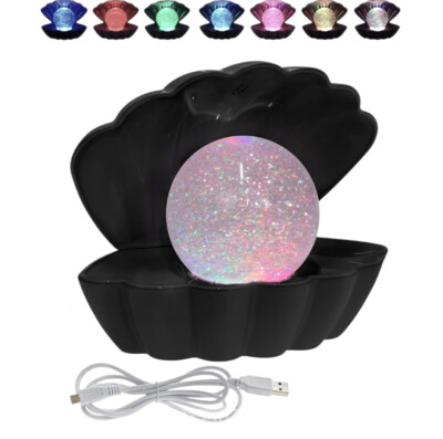 Black Sea Shell Lamp Glitter Ball Pearl Colour Changing LED Mood USB ...