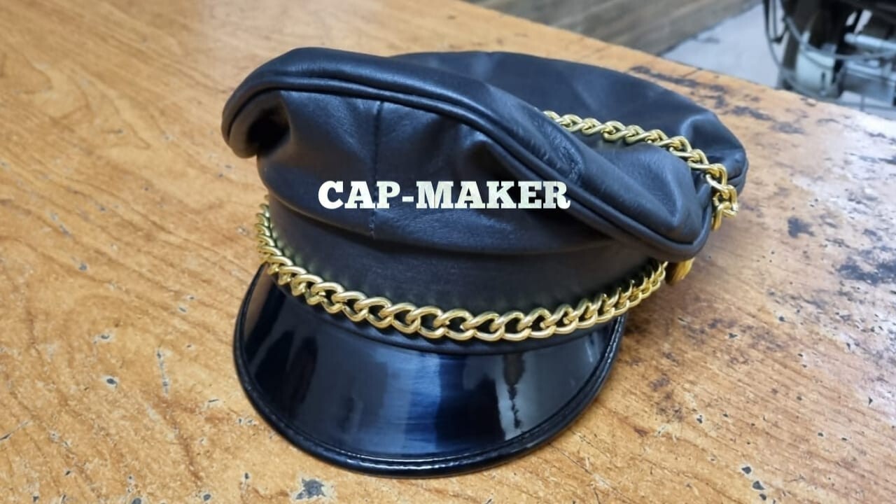 Finest Soft Real Leather Muir cap peaked cap with chain, biker cap ...