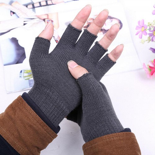 Unisex Solid Knit Warm Gloves Mitten Half Finger Finger | eBay