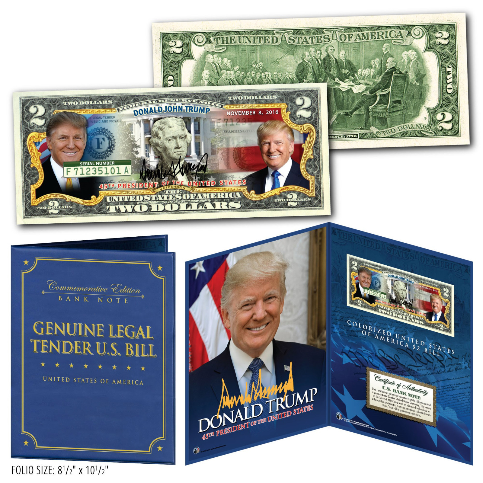 DONALD TRUMP 45th President Genuine U.S. $2 Bill & Photo in Collectors ...