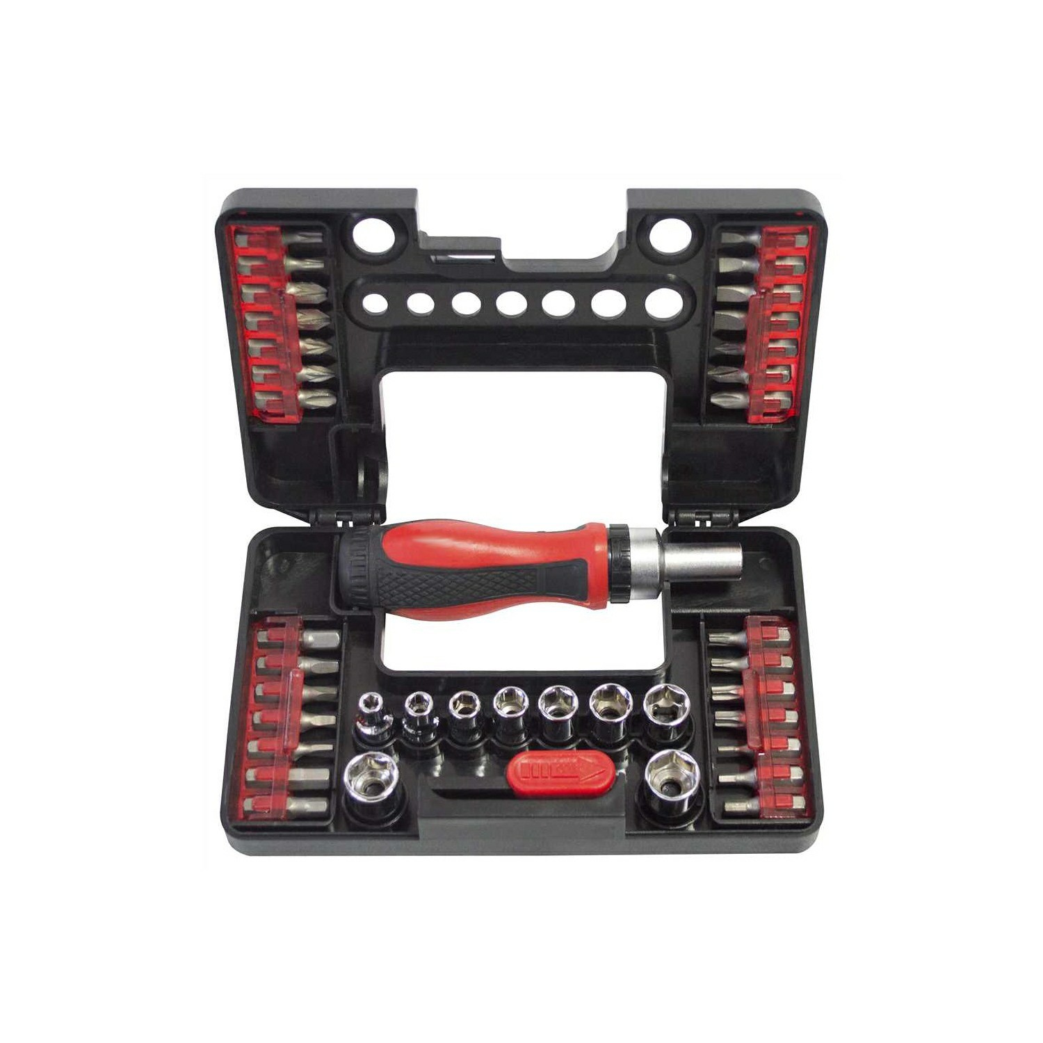 12cm Tri-Lobe Ratchet Screwdriver 28 Chrome Vanadium Bits 9 Sockets Set ...