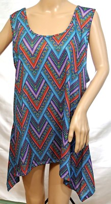 Chances R Women Plus Size 2x 3x Sharkbite Purple Teal Swing Top Blouse ...