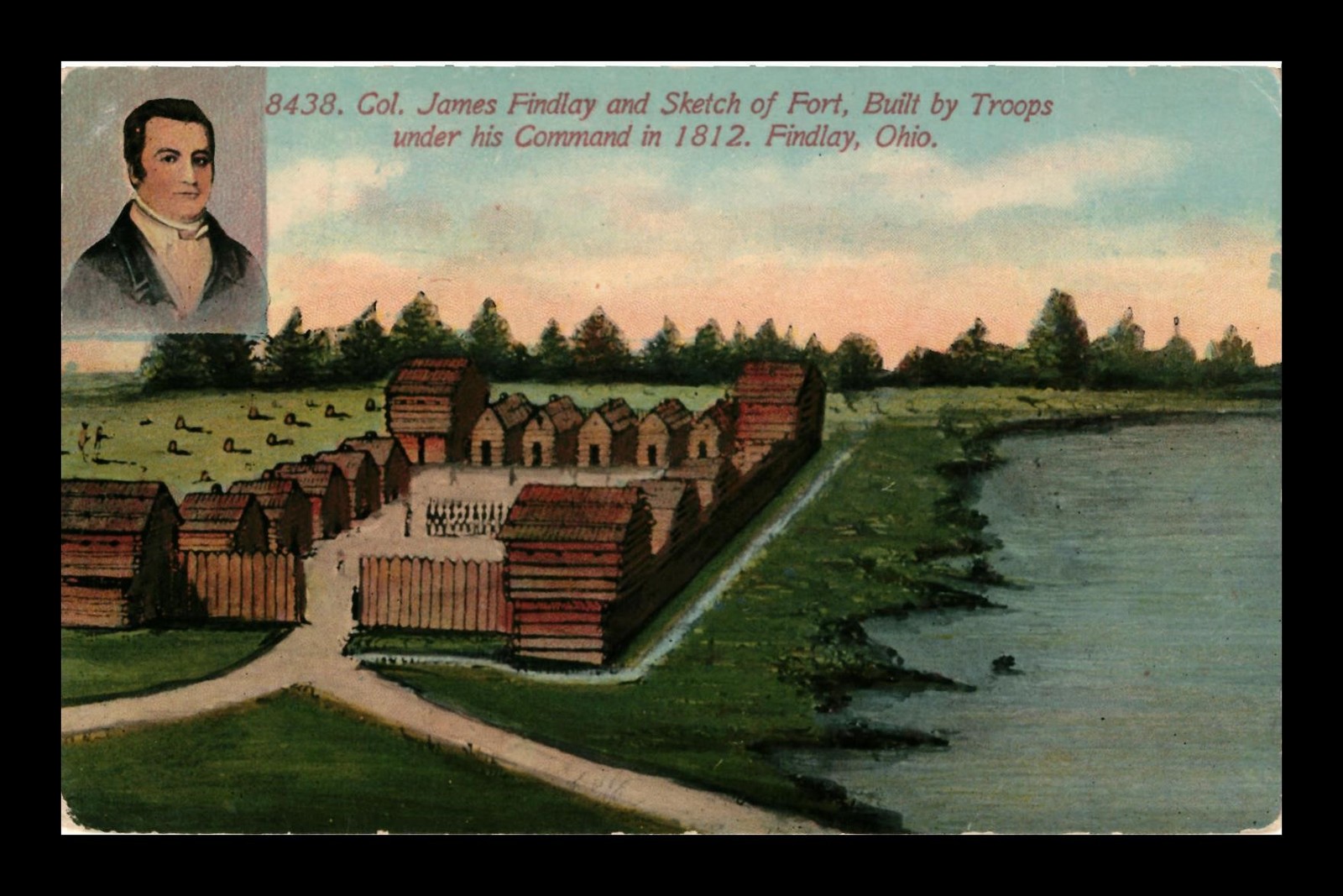 POSTCARD COL JAMES FINDLAY AND SKETCH OF FORT BUILT BY TROOPS FINDLAY ...
