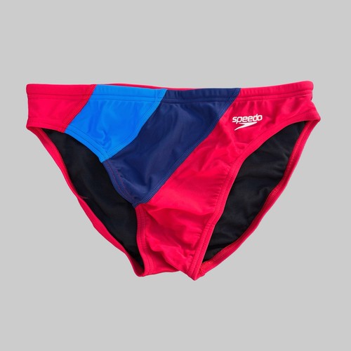Speedo Men RED blue colorblock nylon swim Brief Swimwear size 30 32 34 ...