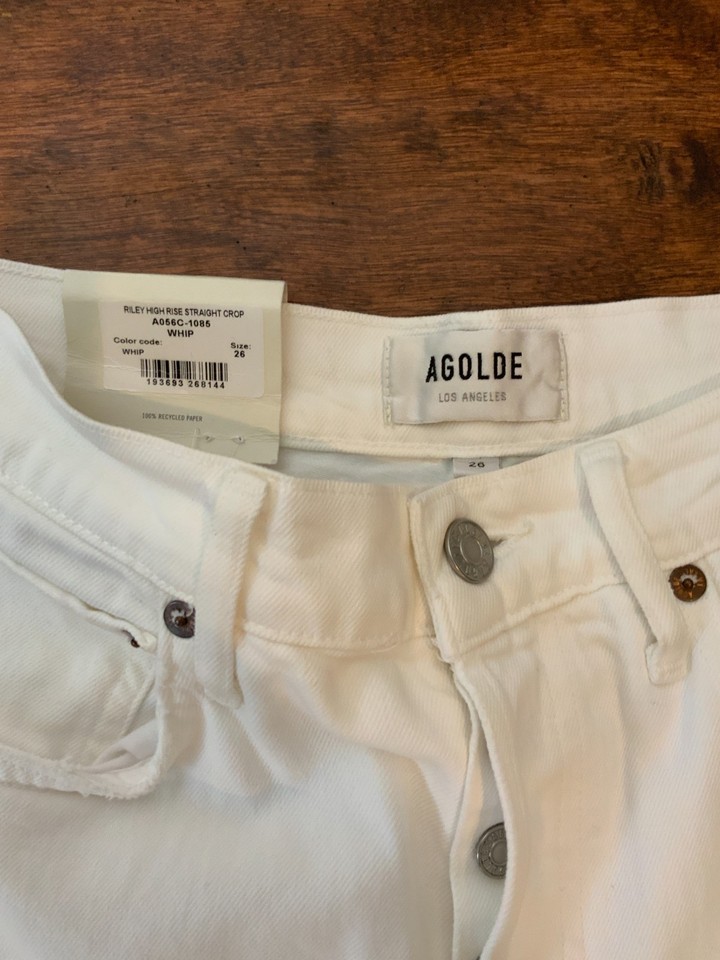 AGOLDE Whip White Riley Straight Crop Button Fly Denim Jeans, Size 26 ...