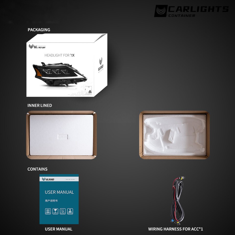 VLAND LED Headlights For Lexus RX 350 450H 2013-2015 w/ Start Up DRL ...