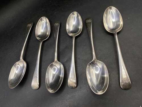 Dessert Spoons x 6 J W & Co Monogramed RCC Silver Plate 7" Fish Tail ...