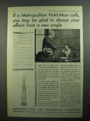 1931 Metropolitan Life Insurance Ad - From a New Angle | eBay