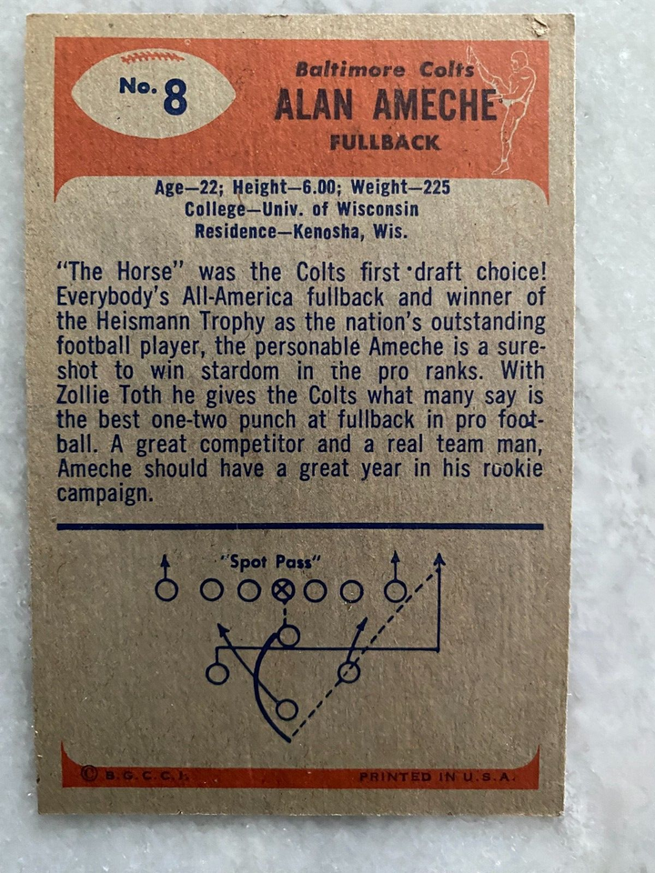 1955 Bowman football #8 Alan Ameche Rookie Card Ex/ExMt | eBay