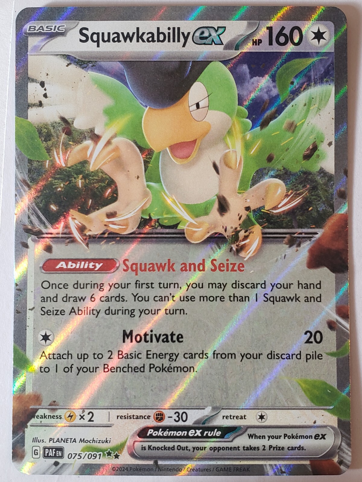 EX HOLO Squawkabilly EX 075/091 NM / M Paldean Fates Scarlet Violet ...