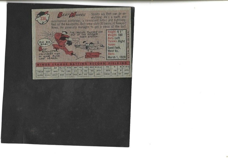 1958 Topps MLB # 336 Bert Hamric | eBay
