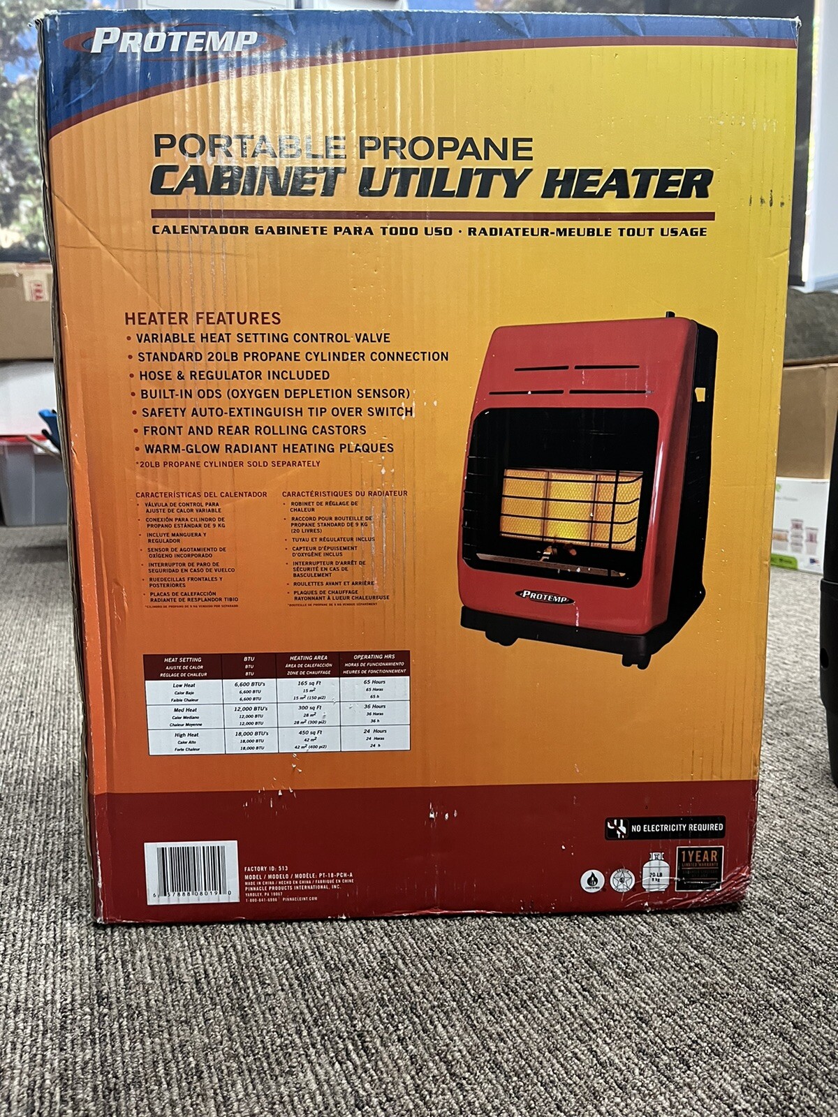 ProTemp Space Heater Radiant Propane Cabinet Garage Outdoor Portable ...