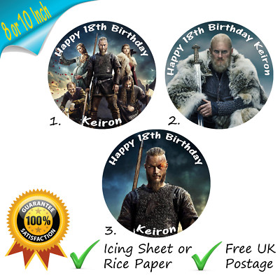 VIKINGS CAKE TOPPER PERSONALISED EDIBLE ROUND VIKINGS BIRTHDAY CAKE ...