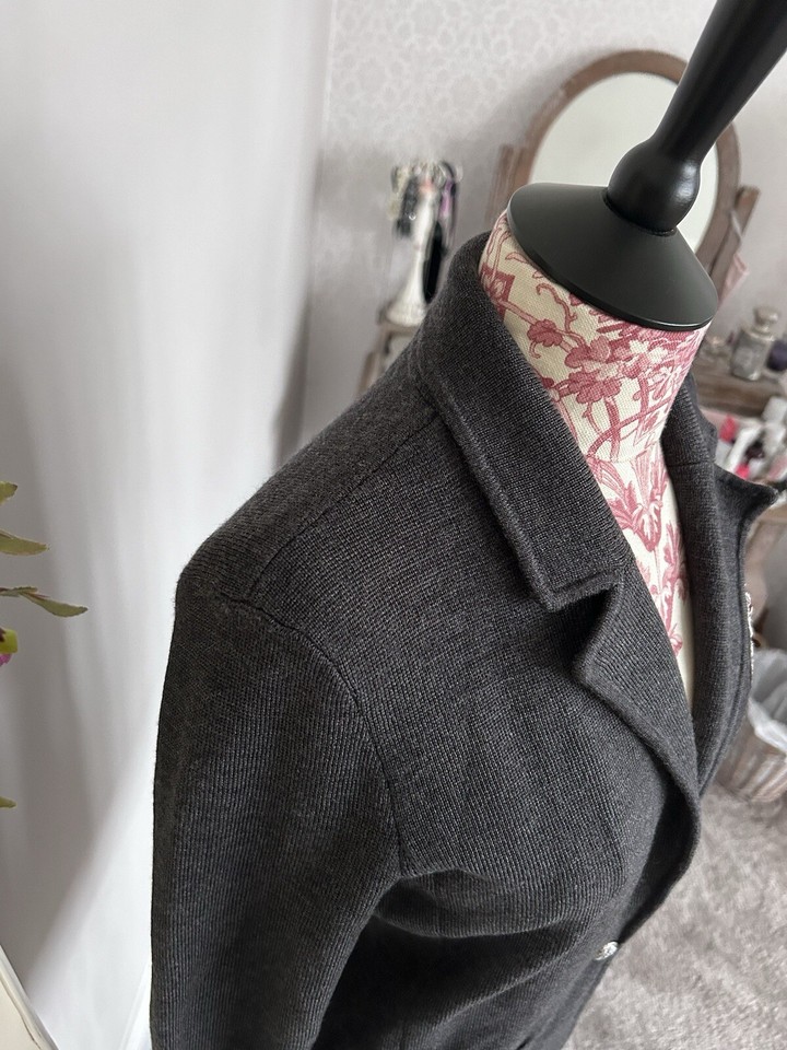 New Ralph Lauren Grey Knit Embroidered Blazer Jacket Size XS Bullion ...