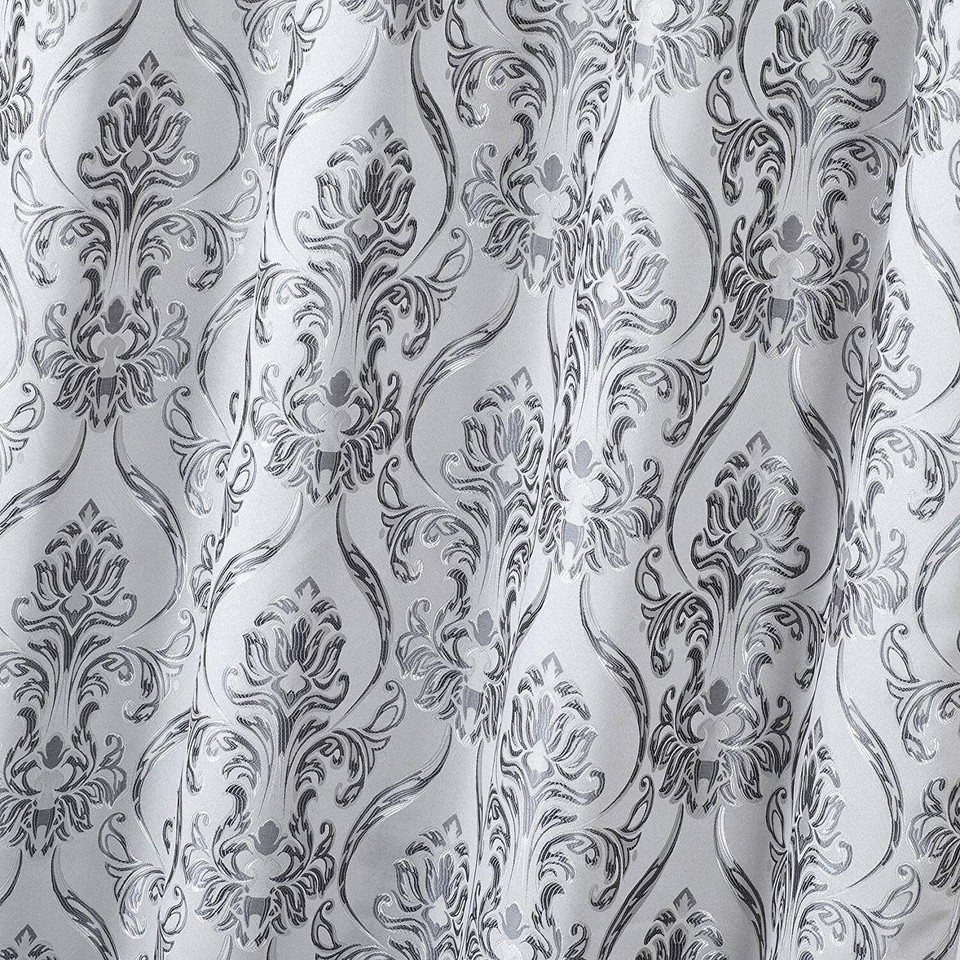 Set 2 Silver Gray Fringe Damask Curtains Panels Drapes Pair Valance 63 ...