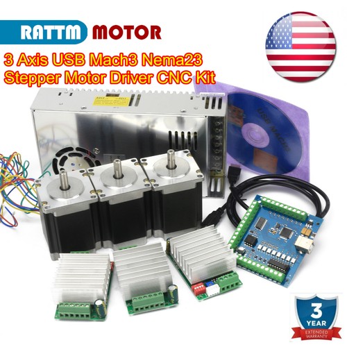 〖US〗3 Axis Nema23 270oz-in stepper motor& Driver &Power USB Mach3 ...