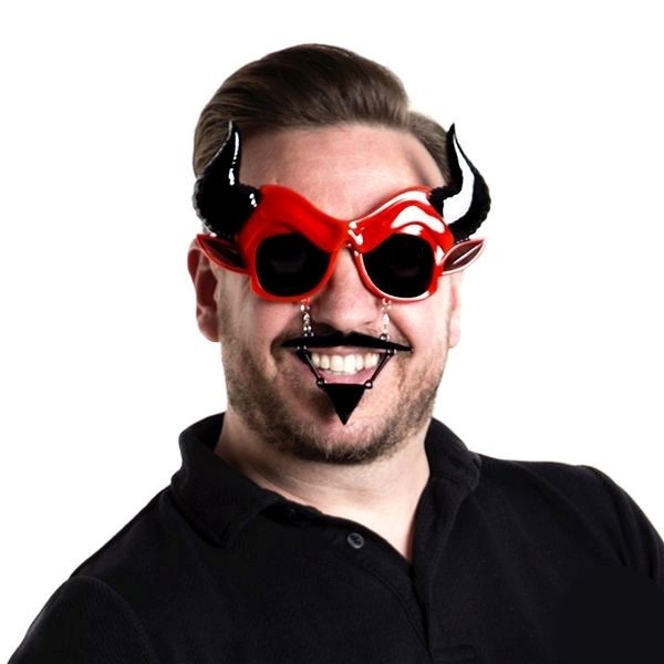 Red Devil With Horns, Moustache and Beard Sunglasses Halloween Fancy ...