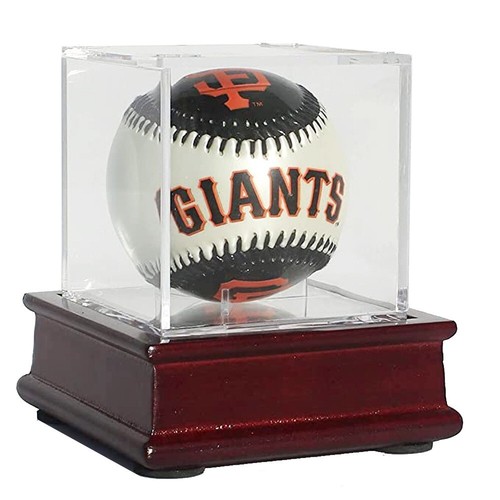 Baseball Holder Display Case Cube, Cherry Finish Wood Stand UV ...