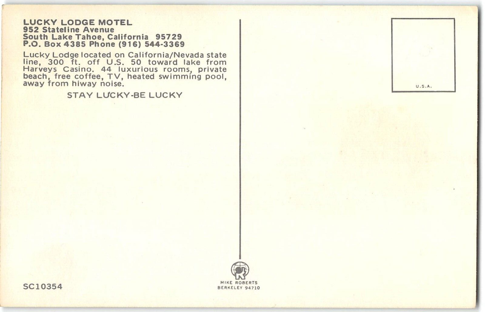 LUCKY LODGE MOTEL Stateline, CA Lake Tahoe Roadside ca 1960s Vintage ...