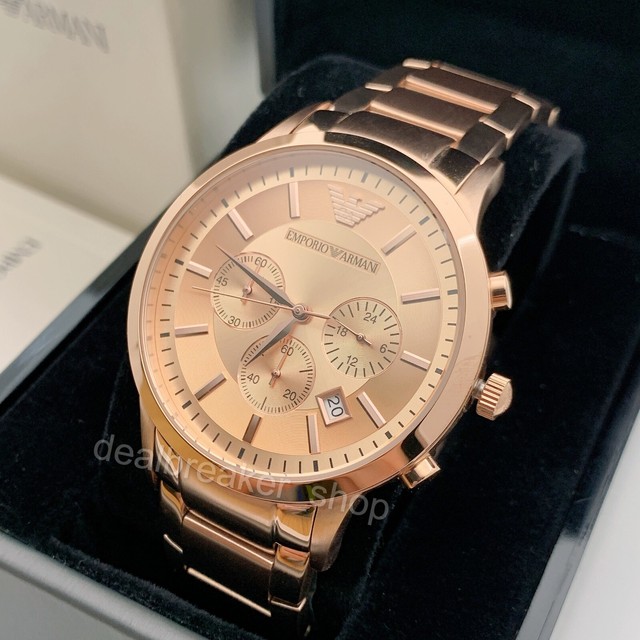 Emporio Armani Watch AR2452 Rose Gold Dial Classic Chronograph Men's ...