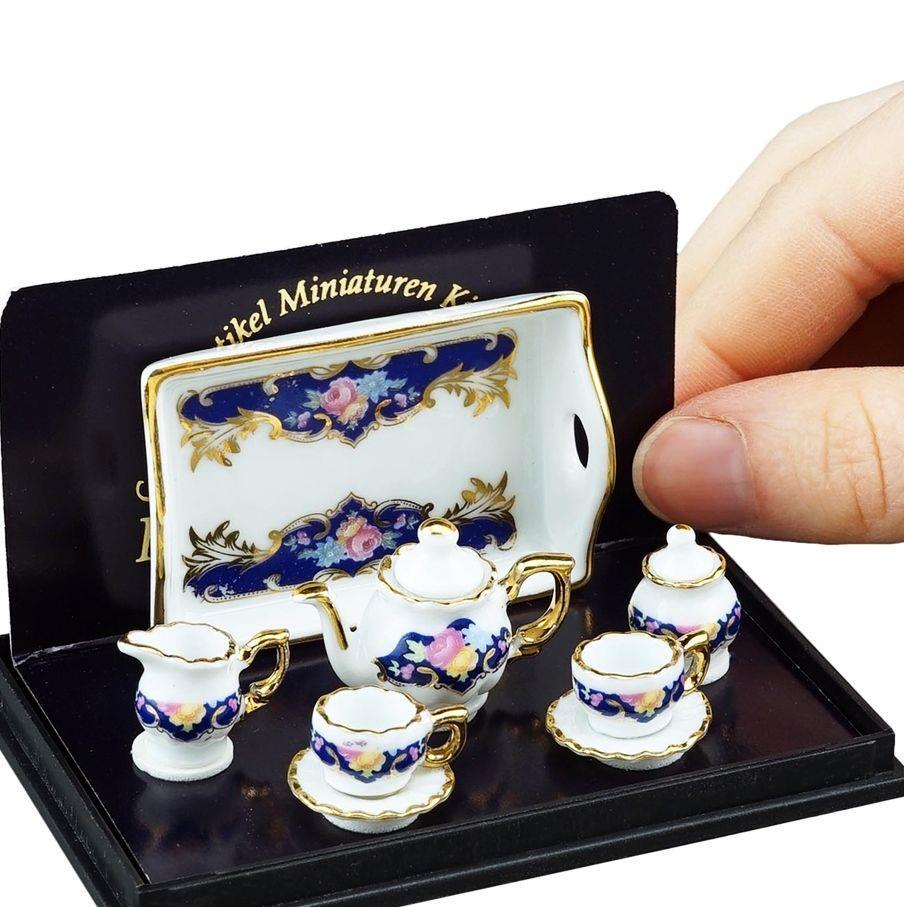 Tea Set Royal Blue for 2 Baronesse 1.346/6 Reutter Porcelain Dollhouse ...