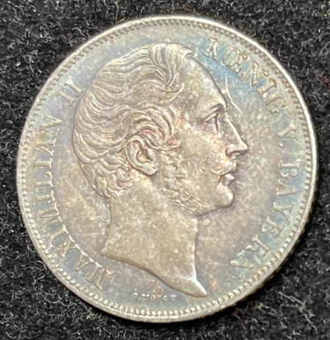 1861 German Bavaria Gulden Silver Coin Excellent Condition High Value ...