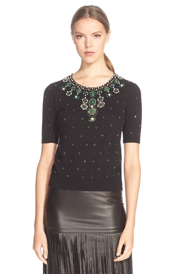 Alice + olivia Rosi Embellished Sweater Knit Top Black Size XS NWOT | eBay
