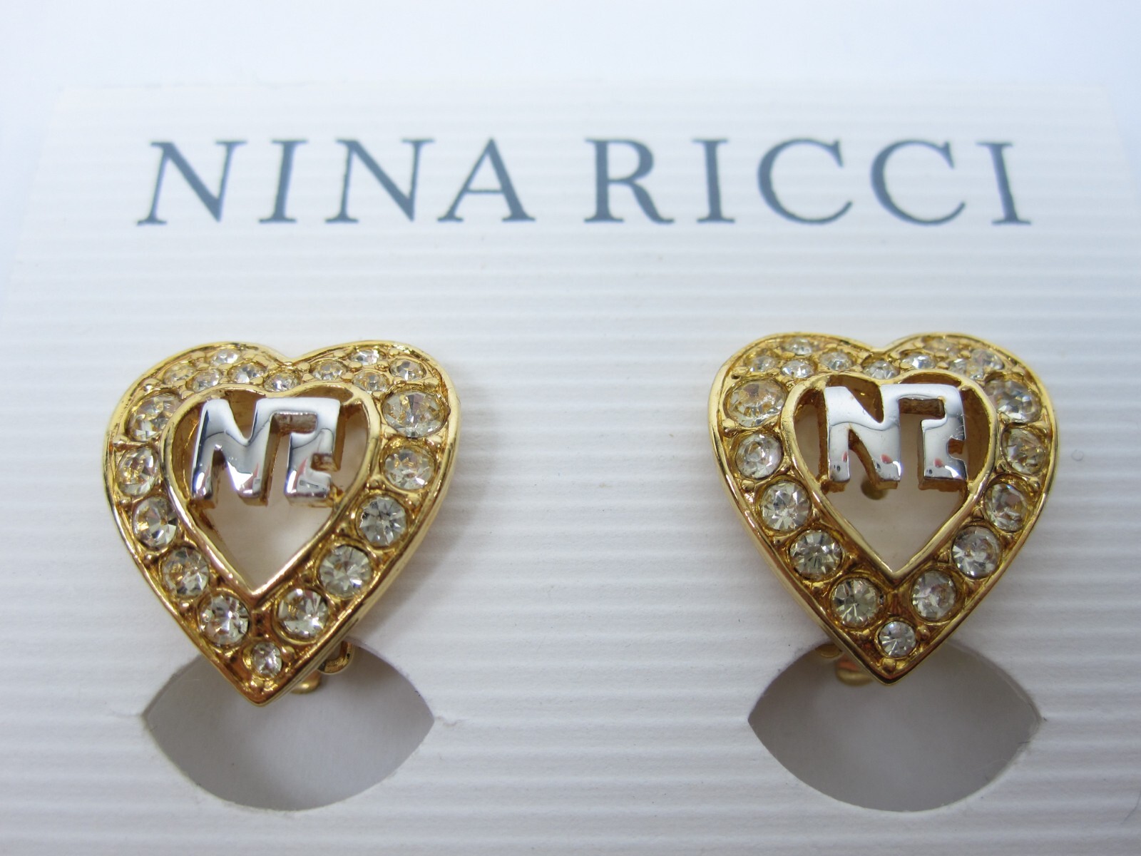 Nina Ricci Gold Plated Clip-on Earrings with Swarovski Crystals & NR ...