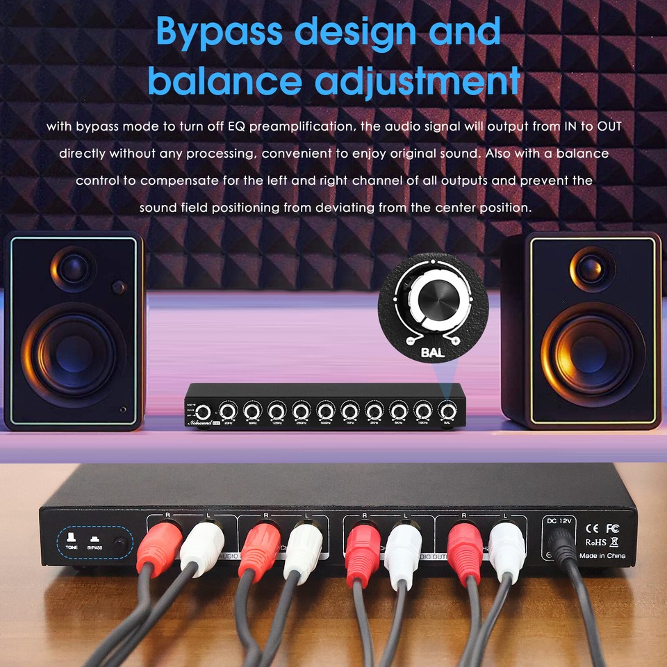 HiFi 9-Band Stereo EQ Preamp Analog Equalizer Audio Processor for Home ...